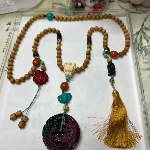 Jewelry | Agar Wood Beads Ruby Zoisite Phoenix Carved Necklace With ...